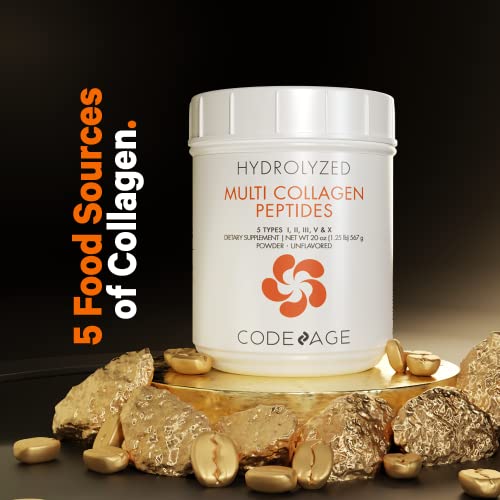 Codeage Multi Collagen Protein Powder Peptides, 2-Month Supply, Hydrolyzed, Type I, II, III, V, X Grass Fed All in One Super Bone Broth Collagen Supplement, Non-GMO, 20 Ounces