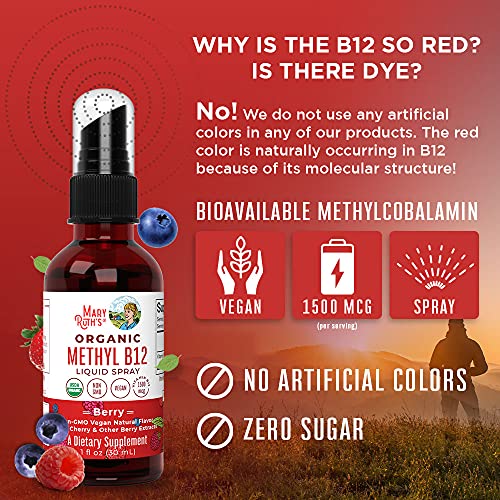 Vitamin B12 Spray | USDA Organic Vitamin B12 Liquid Spray | B12 Vitamin Supplement Liquid for Nerve Function | Liquid Vitamin B12 for Energy Support | Vegan | Non-GMO | Gluten Free | 1 Fl Oz