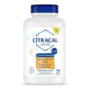 citracal slow release 1200, 1200 mg calcium citrate and calcium carbonate blend with 1000 iu vitamin d3, bone health supplement for adults, once daily caplets, 185 count