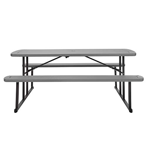 Cosco Outdoor Living 87902DGR1E 6 ft. Folding Blow Mold, Dark Wood Grain with Gray Legs Picnic Table