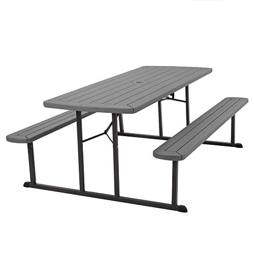 Cosco Outdoor Living 87902DGR1E 6 ft. Folding Blow Mold, Dark Wood Grain with Gray Legs Picnic Table