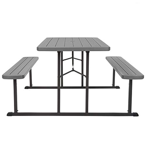 Cosco Outdoor Living 87902DGR1E 6 ft. Folding Blow Mold, Dark Wood Grain with Gray Legs Picnic Table