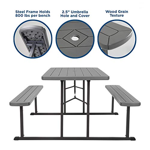 Cosco Outdoor Living 87902DGR1E 6 ft. Folding Blow Mold, Dark Wood Grain with Gray Legs Picnic Table