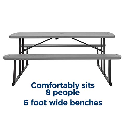 Cosco Outdoor Living 87902DGR1E 6 ft. Folding Blow Mold, Dark Wood Grain with Gray Legs Picnic Table