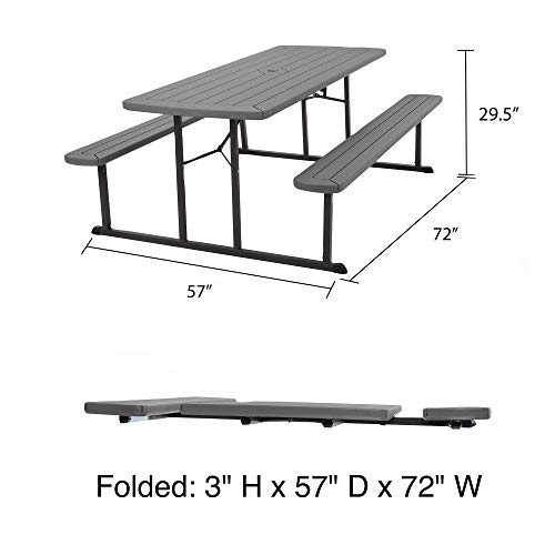 Cosco Outdoor Living 87902DGR1E 6 ft. Folding Blow Mold, Dark Wood Grain with Gray Legs Picnic Table