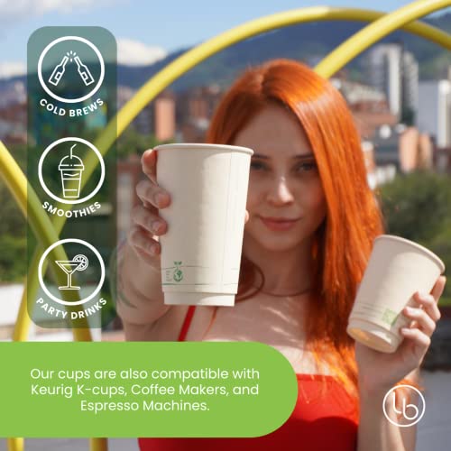 12oz Certified Compostable Coffee Cups by Living Balance | 75 cups with Bagasse Lids, Stirrers, and Integrated Sleeves