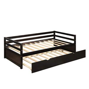 harper & bright designs wood daybed with a trundle, trundle daybed twin size, sofa bed for living room bedroom. no box spring required (twin, espresso)