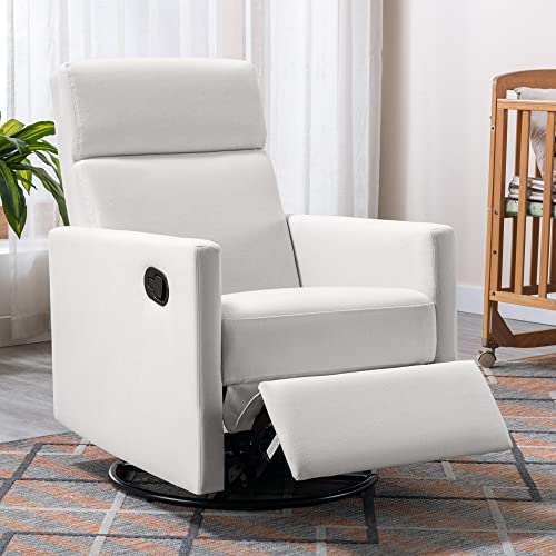 Modern Upholstered Plush Seating Glider Swivel,Upholstered Rocker Nursery Chair Plush Seating Glider Swivel Recliner Chair, Recliner,Modern Nursery Recliner,Conscious Glider (Beige)