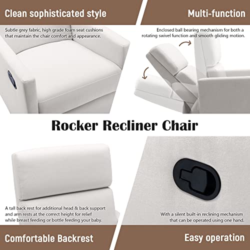 Modern Upholstered Plush Seating Glider Swivel,Upholstered Rocker Nursery Chair Plush Seating Glider Swivel Recliner Chair, Recliner,Modern Nursery Recliner,Conscious Glider (Beige)