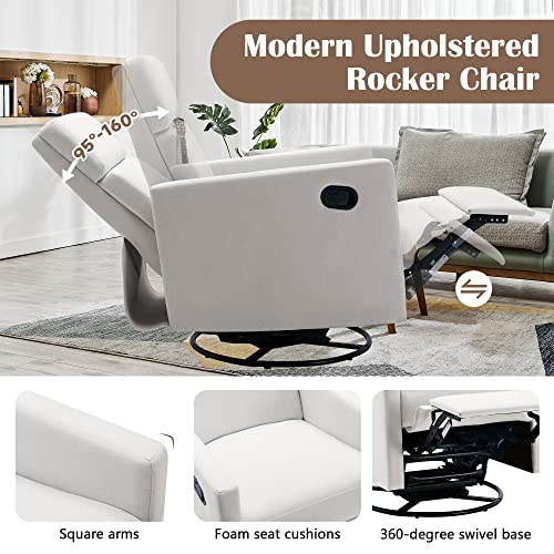 Modern Upholstered Plush Seating Glider Swivel,Upholstered Rocker Nursery Chair Plush Seating Glider Swivel Recliner Chair, Recliner,Modern Nursery Recliner,Conscious Glider (Beige)