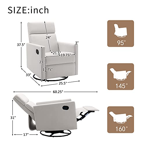 Modern Upholstered Plush Seating Glider Swivel,Upholstered Rocker Nursery Chair Plush Seating Glider Swivel Recliner Chair, Recliner,Modern Nursery Recliner,Conscious Glider (Beige)