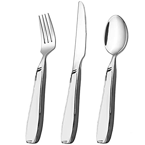 BunMo Weighted Utensils for Tremors and Parkinsons Patients - Heavy Weight Silverware Set of Knife, Fork and Spoon - Adaptive Eating Flatware (3 Pieces)