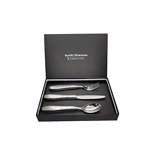 BunMo Weighted Utensils for Tremors and Parkinsons Patients - Heavy Weight Silverware Set of Knife, Fork and Spoon - Adaptive Eating Flatware (3 Pieces)