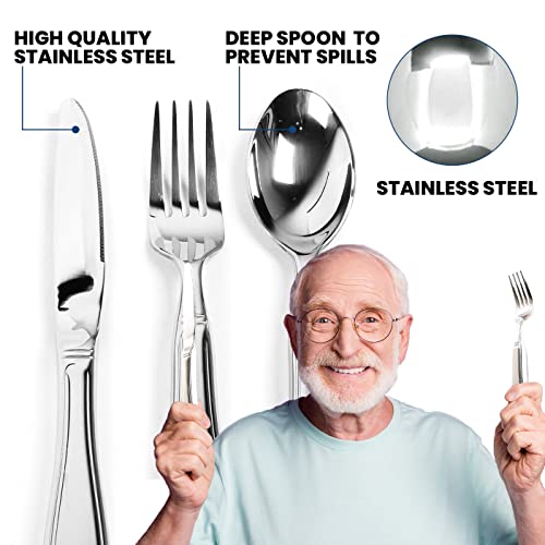 BunMo Weighted Utensils for Tremors and Parkinsons Patients - Heavy Weight Silverware Set of Knife, Fork and Spoon - Adaptive Eating Flatware (3 Pieces)