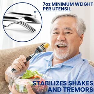 BunMo Weighted Utensils for Tremors and Parkinsons Patients - Heavy Weight Silverware Set of Knife, Fork and Spoon - Adaptive Eating Flatware (3 Pieces)