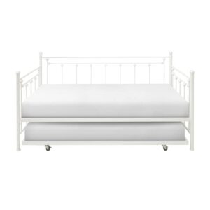 homelegance four posts elegant metal frame daybed with trundle powder, coated white finish