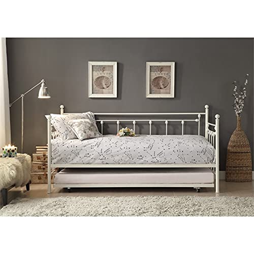 Homelegance Four Posts Elegant Metal Frame Daybed with Trundle Powder, Coated White Finish