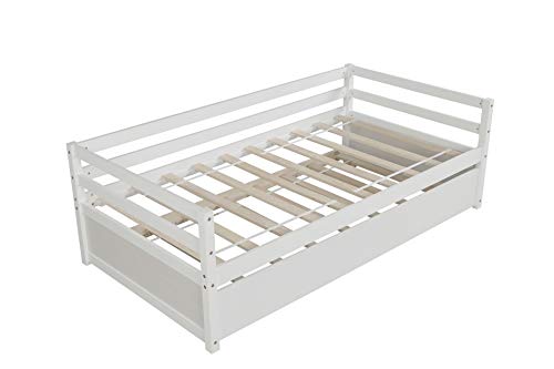 Hanway Twin Daybed with Trundle – Pine Wood Material Bed Frames – Elegant Furniture for Compact Rooms – Bedroom Accessories Ideal for Small Living Spaces – Classic White Paint Coating