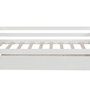 Hanway Twin Daybed with Trundle – Pine Wood Material Bed Frames – Elegant Furniture for Compact Rooms – Bedroom Accessories Ideal for Small Living Spaces – Classic White Paint Coating