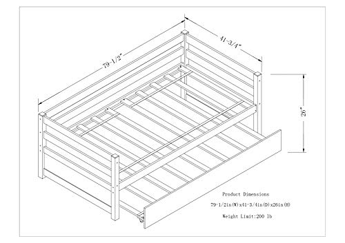 Hanway Twin Daybed with Trundle – Pine Wood Material Bed Frames – Elegant Furniture for Compact Rooms – Bedroom Accessories Ideal for Small Living Spaces – Classic White Paint Coating