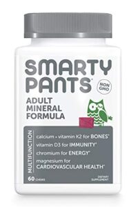 smartypants adult daily mineral vitamins: calcium, magnesium citrate, d3, zinc & chromium for immune support, energy, bone & muscle function, 60 soft chews (30 day supply)