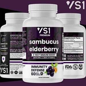 (2-Pack) Sambucus Elderberry Capsules with Zinc & Vitamin C - Immune System Support for Women & Men's Daily Supplement, Powerful Antioxidant - Natural Elderberries - Veggie Caps - 120 Capsules - VS1