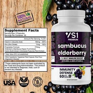 (2-Pack) Sambucus Elderberry Capsules with Zinc & Vitamin C - Immune System Support for Women & Men's Daily Supplement, Powerful Antioxidant - Natural Elderberries - Veggie Caps - 120 Capsules - VS1