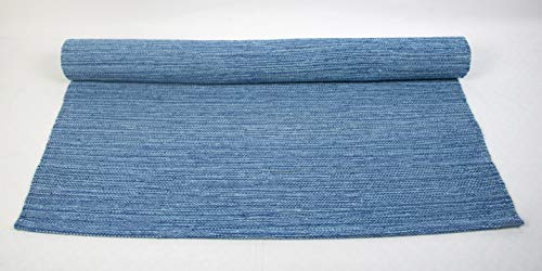 Handmade Organic Cotton Yoga Mat by Live Well 360 - Natural Yoga Mat - Exercise, Workout, & Fitness Rug Made of 100% Cotton - Woven Material - Hand-Crafted, Absorbent & Washable - 78" x 27" (Blue)