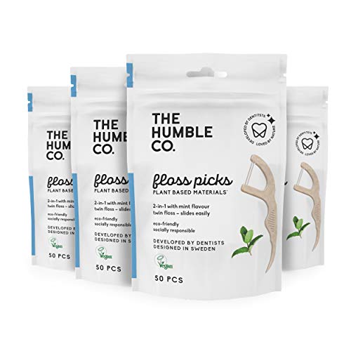 The Humble Co. Floss Picks (200 Count) – Sustainable, Plant Based and Eco-Friendly Natural Dental Floss Picks for Dental Hygiene, Oral Care, and Gum Health, Cruelty Free (Mint, Double Thread)