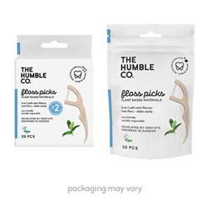 The Humble Co. Floss Picks (200 Count) – Sustainable, Plant Based and Eco-Friendly Natural Dental Floss Picks for Dental Hygiene, Oral Care, and Gum Health, Cruelty Free (Mint, Double Thread)