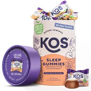 kos sleep gummies – sugar & gelatin free sleep aid gummies for adults – 50mg l-theanine & 6mg melatonin gummies – individually wrapped, plant-based formula for a restful sleep – 30 day supply