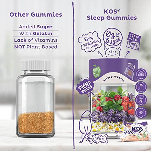 KOS Sleep Gummies - Sugar & Gelatin Free Sleep Aid Gummies for Adults - 50mg L-theanine & 6mg Melatonin Gummies - Individually Wrapped, Plant-Based Formula for a Restful Sleep - 30 Day Supply