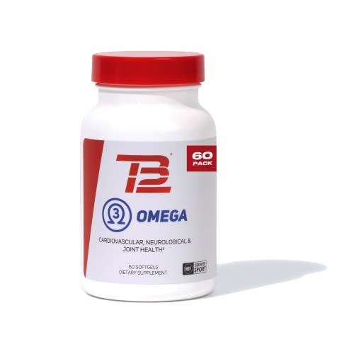 TB12 Omega 3 Fish Oil Supplement by Tom Brady - High potency, Essential Fatty Acids, Brain & Heart Health, Recovery, Non GMO, NSF Certified for Sport, 1250 mg (500mg DHA and 250mg EPA), 60 softgels