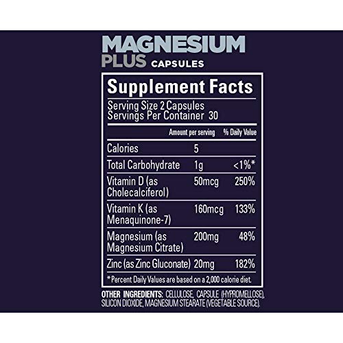 GU Energy Roctane Magnesium Plus Capsules with Vitamin K, D and Zinc, 60-Count Bottle (1-Month Supply)