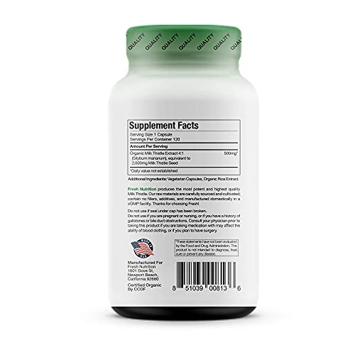 Milk Thistle Organic - 120 Servings of 2000mg - Strong – 4 Month Supply – CCOF Organic - Silymarin Thisilyn Seed Standardized Extract 4:1 Capsules - Made in The USA