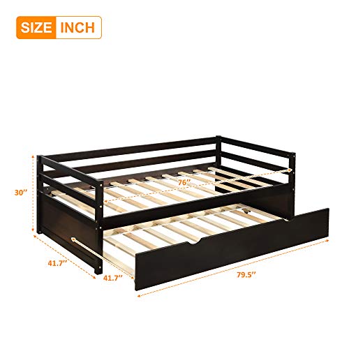 GLORHOME Twin Size Daybed Platform Sofa Bed Frame with Pull Out Trundle for Adults Kids Living Room Bedroom, No Box Spring Required