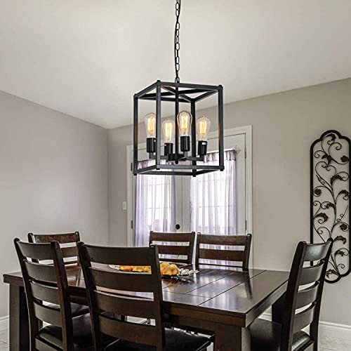 Lanhall 4-Light Farmhouse Chandelier Fixture Rustic Industrial Pendant Lighting Adjustable Height Metal Cage E26 Hanging Lights for Kitchen Island, Dining Room, Living Room, Bedroom, Foyer, Entry