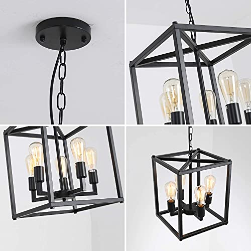 Lanhall 4-Light Farmhouse Chandelier Fixture Rustic Industrial Pendant Lighting Adjustable Height Metal Cage E26 Hanging Lights for Kitchen Island, Dining Room, Living Room, Bedroom, Foyer, Entry