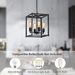 Lanhall 4-Light Farmhouse Chandelier Fixture Rustic Industrial Pendant Lighting Adjustable Height Metal Cage E26 Hanging Lights for Kitchen Island, Dining Room, Living Room, Bedroom, Foyer, Entry