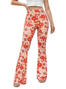 romwe women’s bootcut high waisted yoga pants sunflower print wide leg pants trousers floral l