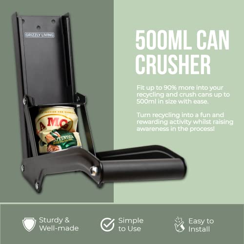 Grizzly Living Aluminum Can Crusher | Heavy Duty Can Crusher Wall Mounted for 12-16oz Cans | Can Crusher for Recycling Soda, Beer or Soft Drinks Cans