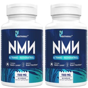 NMN 500mg + Trans-Resveratrol Supplement 1100mg, nmn resveratrol supplements 1000mg for Powerful Antioxidant & Anti-Aging Supplement, Cell Repair, Boost Energy, Boost NAD+, Immune Health, 120 Capsules