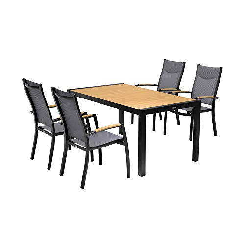 Armen Living Panama Outdoor 5 Piece Black Aluminum Dining Set