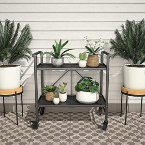 cosco outdoor living intellifit outdoor or indoor folding 2 shelves, black serving cart