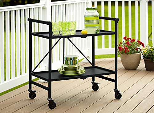 Cosco Outdoor Living INTELLIFIT Outdoor Or Indoor Folding 2 Shelves, Black Serving Cart