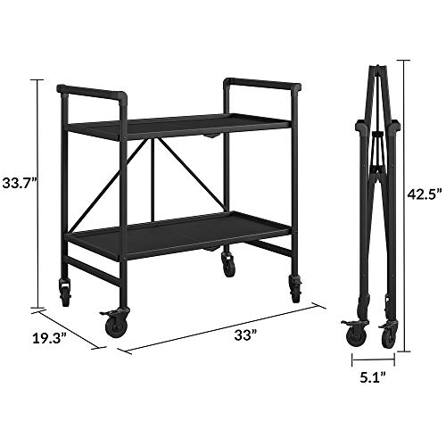 Cosco Outdoor Living INTELLIFIT Outdoor Or Indoor Folding 2 Shelves, Black Serving Cart