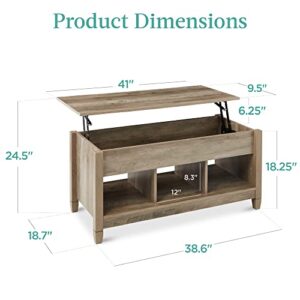 Best Choice Products Lift Top Coffee Table Hidden Storage Coffee Table, Wooden Dining Coffee Table, Accent Table Furniture for Living Room, Display Shelves - Gray Oak