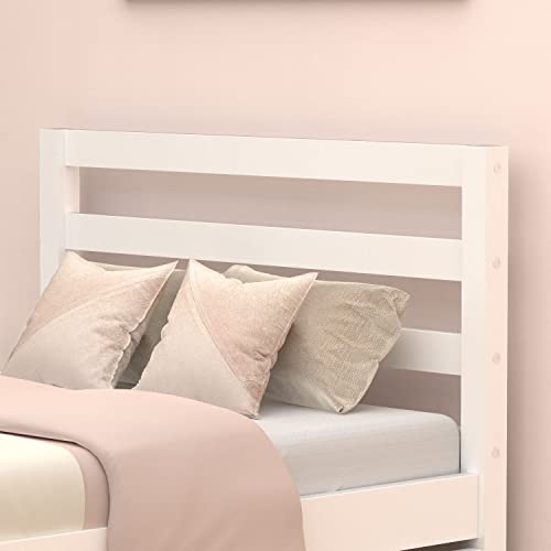 TOLEAD Twin Bed with 2 Drawers, Solid Wood Storage Daybed Frame with Headboard for Kids Teens, Slat Support Platform for Bedroom Living Room, White