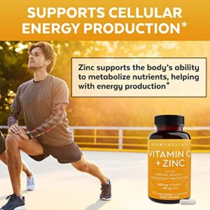 Vitamin C with Zinc (250 Veggie Capsules) - Vitamin C 1000mg and Zinc 20mg with Citrus Bioflavonoids and Rose Hips, Immune Support Supplement and Powerful Antioxidant