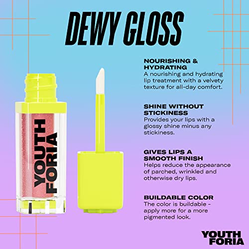 Youthforia Dewy Gloss, Hydrating & Nourishing Tinted Lip Oil For High Shine, Reduces Appearance Of Dry Lips, Vegan & Cruelty-Free, Coral Fixation